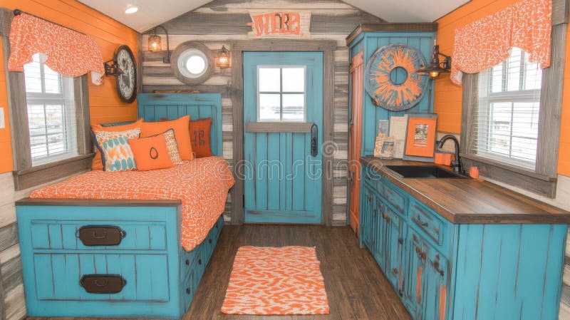 Tiny Home Interior Design, Rustic Coastal Charm Stock Photo - Image of ...