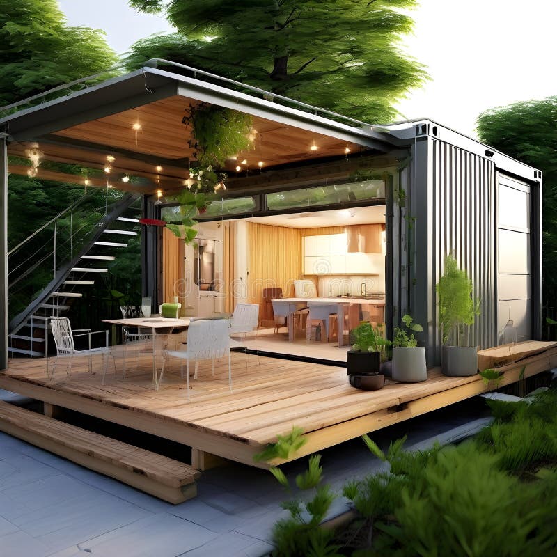 Tiny Homes Revolution: Container Houses with Decks and Terraces Stock ...