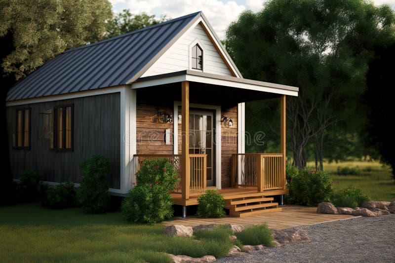 Tiny House with Beautiful Exterior Rustic Wooden Home Stock ...