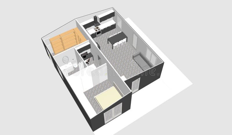 Tiny House 3D Top View, Modern Design, Open Concept Plan Stock ...