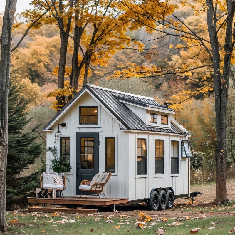 A Tiny House in a Forest during Fall Season. Stock Illustration ...