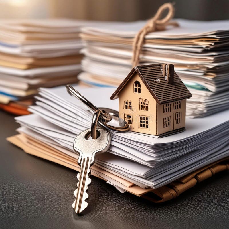 The Tiny House and the Key Resting on Top of a Stack of Papers ...