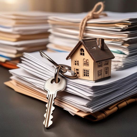 The Tiny House and the Key Resting on Top of a Stack of Papers ...