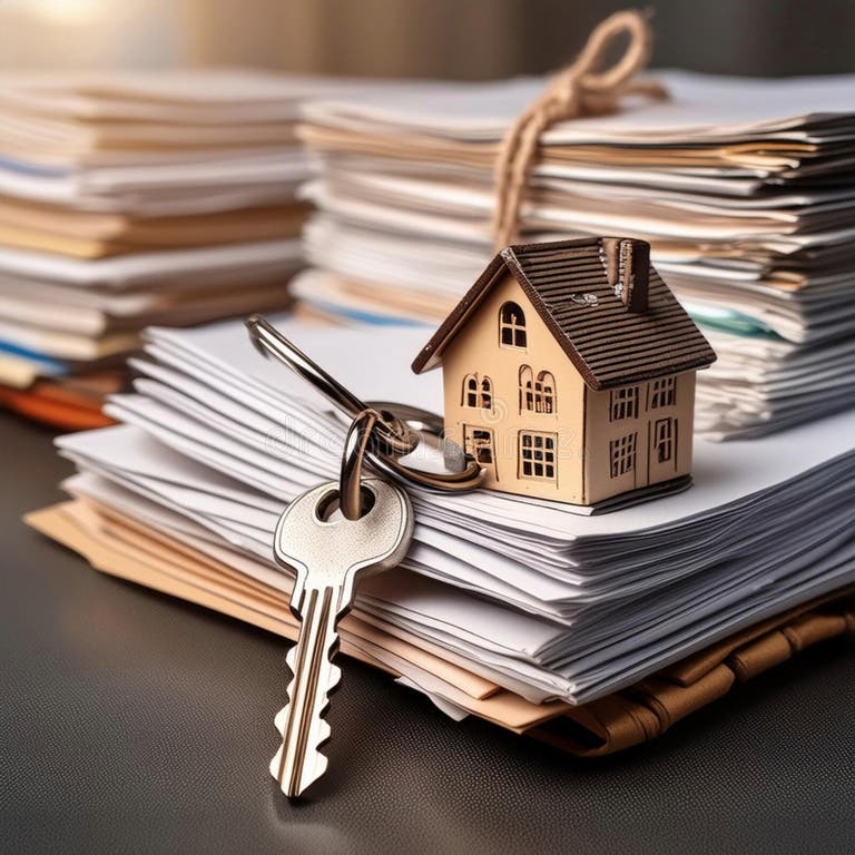 The Tiny House and the Key Resting on Top of a Stack of Papers ...