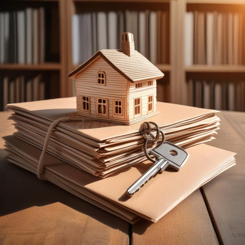 The Tiny House and the Key Resting on Top of a Stack of Papers ...