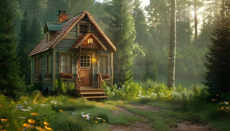 Tiny house in nature stock illustration. Illustration of cabin - 310477891