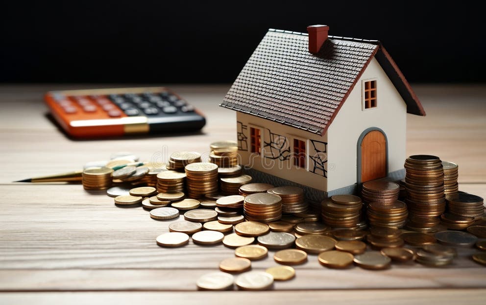 Tiny House Papers Coins and Calculator. Generative AI Stock ...