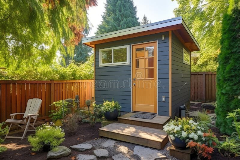 Tiny House with a Separate Outdoor Bathroom Stock Photo - Image of ...