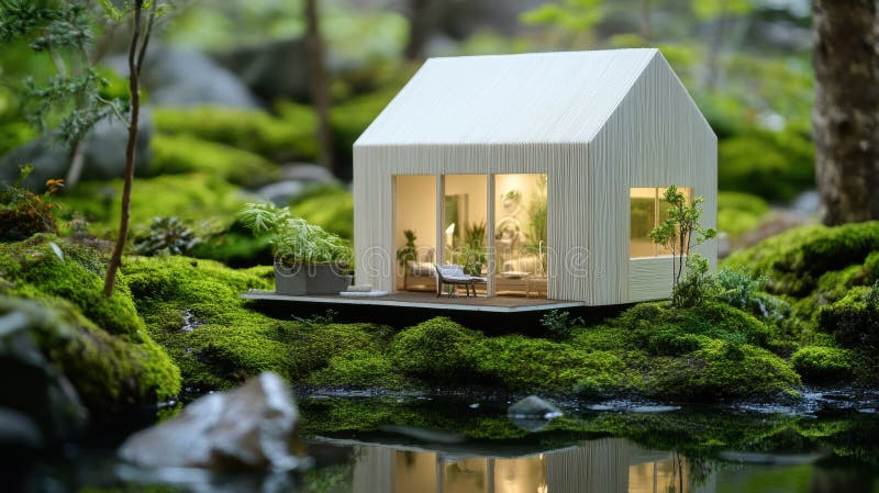 A Tiny House Sitting on a Rock in a Forest Stock Illustration ...