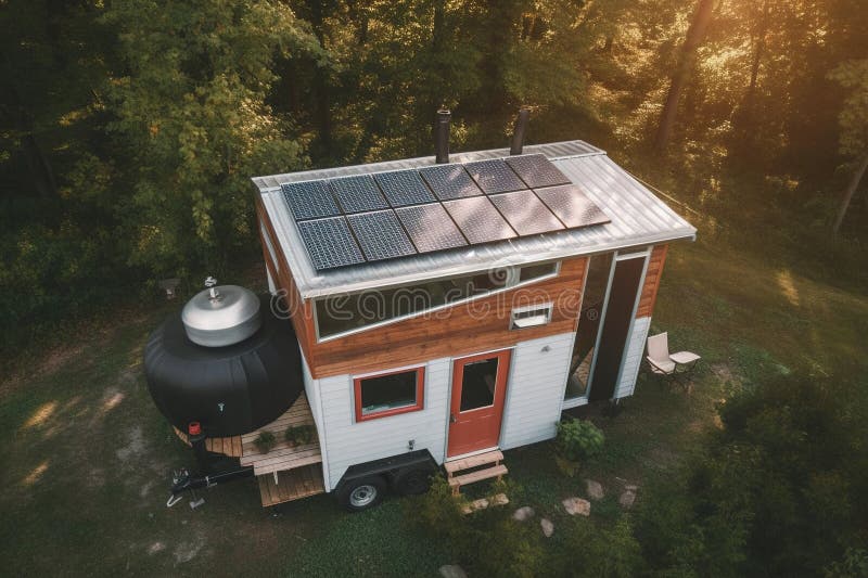 A Tiny House with Solar Panels on the Roof. Generative AI Image. Stock ...