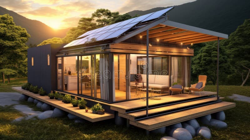 Tiny House with Sustainable Feature Stock Illustration - Illustration ...