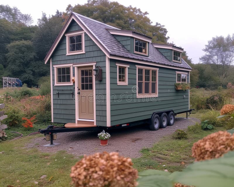 Tiny House on Trailer in Garden, Tiny Homes Concept Stock Illustration ...