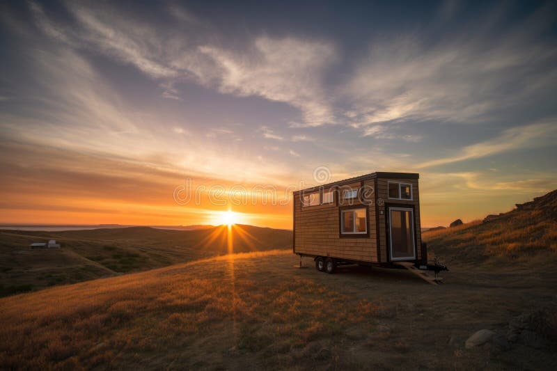 A Tiny House on Wheels, with a View of the Sunset Stock Photo - Image ...