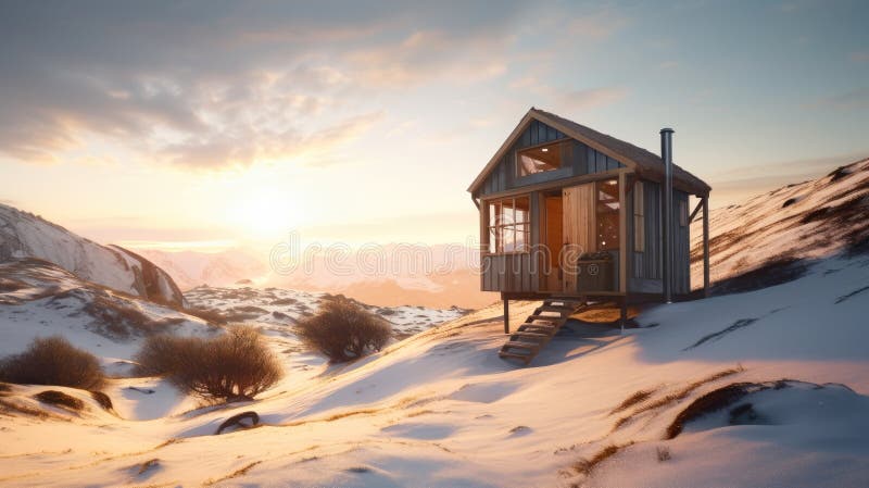 Tiny House in Winter Mountain. Generative Ai. Stock Illustration ... Tiny House in Winter Mountain. Generative Ai. Stock Illustration ...