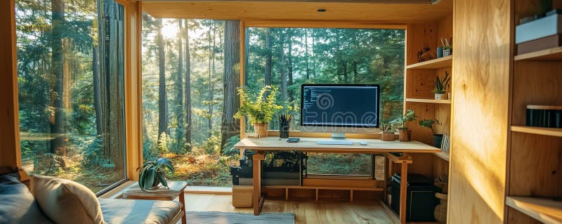 Tiny House Workspace Featuring a Foldable Table with Forest View and ...