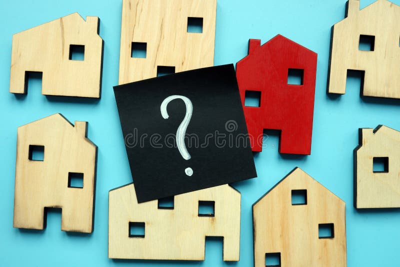 Tiny Houses and Question Mark. Home Valuation and Selection. Stock ...