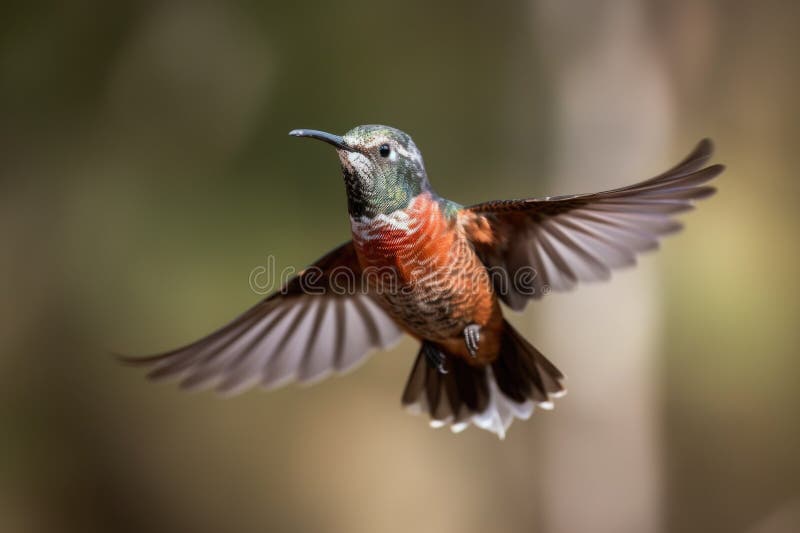 Tiny Hummingbird, Fluttering Its Wings and Soaring in the Sky Stock ...