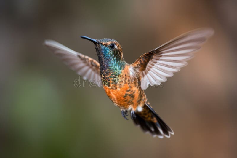 Tiny Hummingbird, Fluttering Its Wings and Soaring in the Sky Stock ...