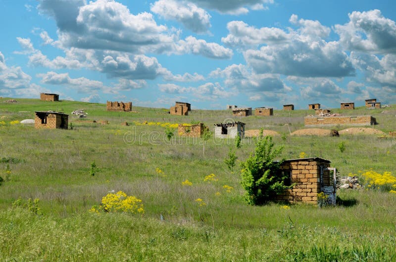 Tiny huts in the field stock image. Image of plant, horizon - 35564539