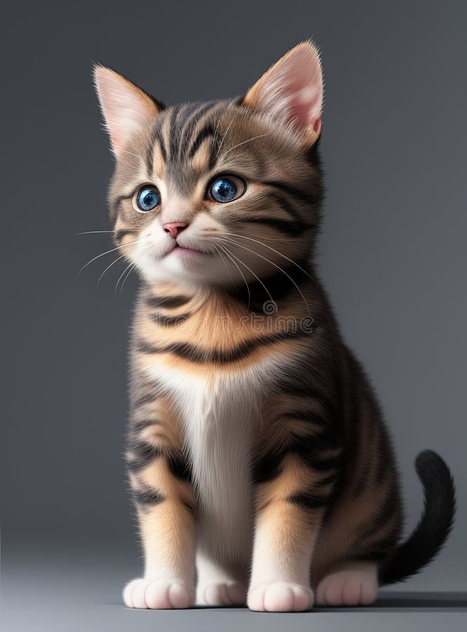 Tiny Hyper-Realistic Kawaii Cat with Plain Background. Stock ...
