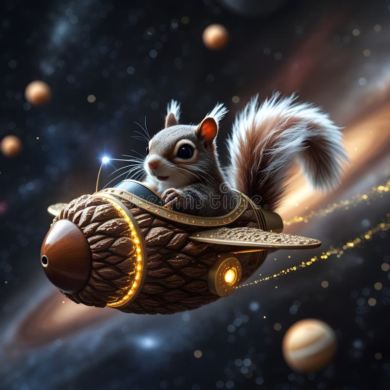 A Squirrel Piloting a Tiny Acorn-shaped Spaceship in Outer Space.AI Generated Stock Illustration ...