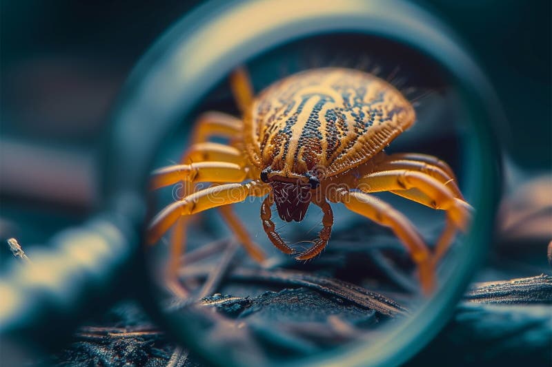 Tiny Intruder Tick Under Magnifying Glass, Close Up Examination Concept ...