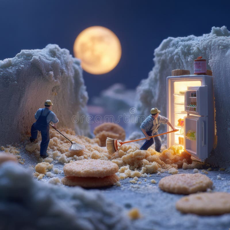 Tiny Janitors Clean Up Cookie Crumbs Under Moonlit Kitchen Glow during ...