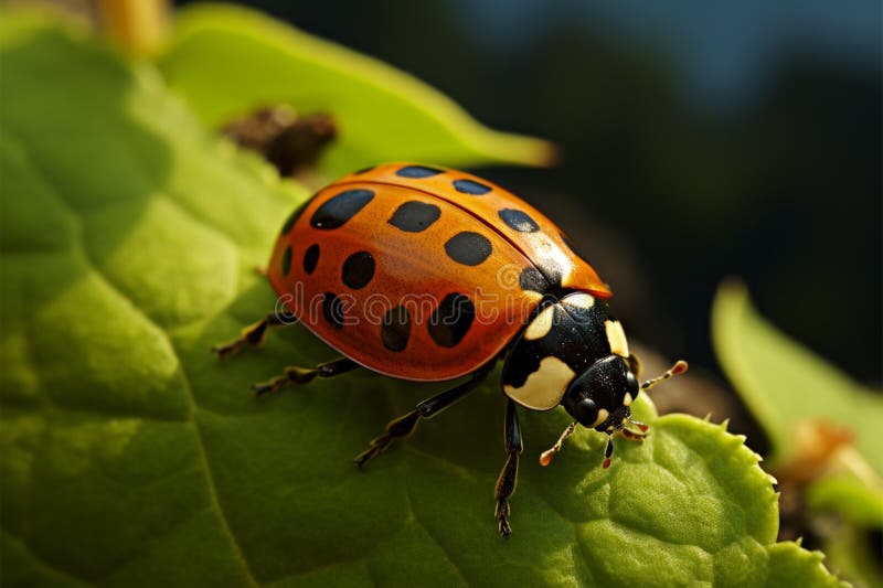 Tiny Ladybug Crawls Along the Leafs Border, a Minuscule Explorer Stock ...
