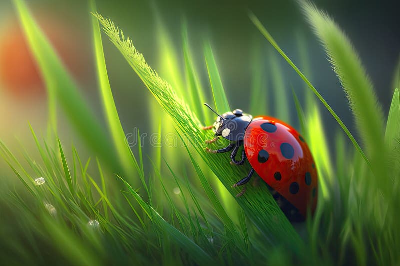 Tiny ladybug in the grass stock illustration. Illustration of lady ...