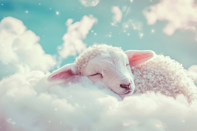 A Tiny Lamb Dozing on a Fluffy Cloud, Embodying the Concept of Children ...
