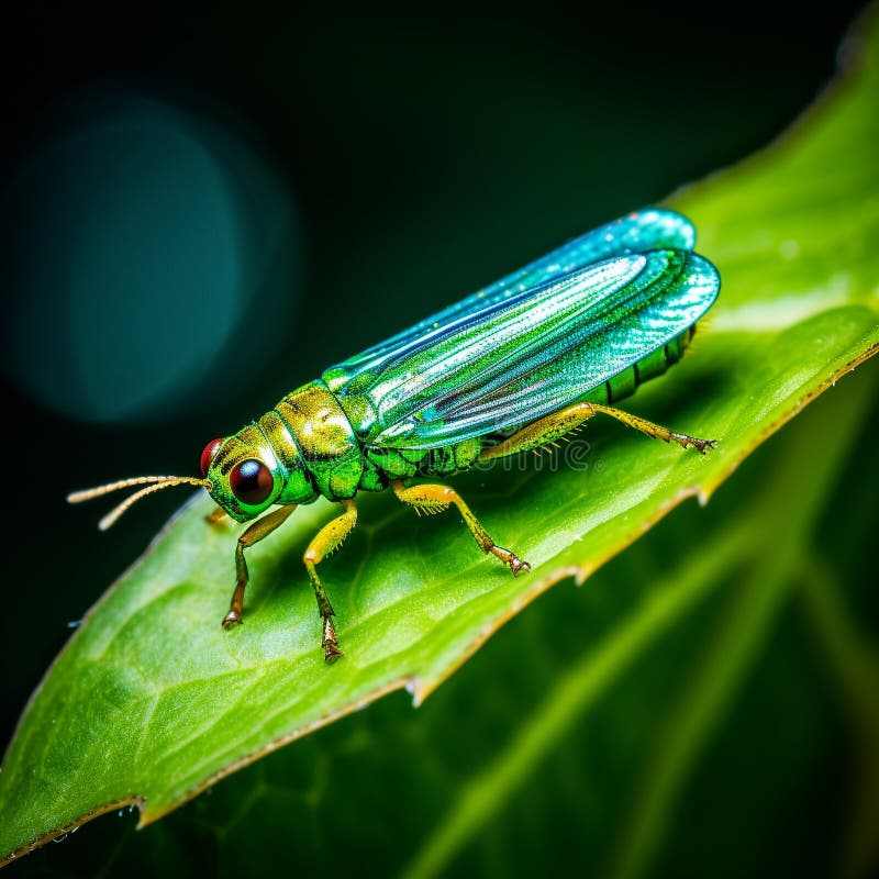 A Tiny Leafhopper Perched on a Green Leaf Generative AI Stock ...
