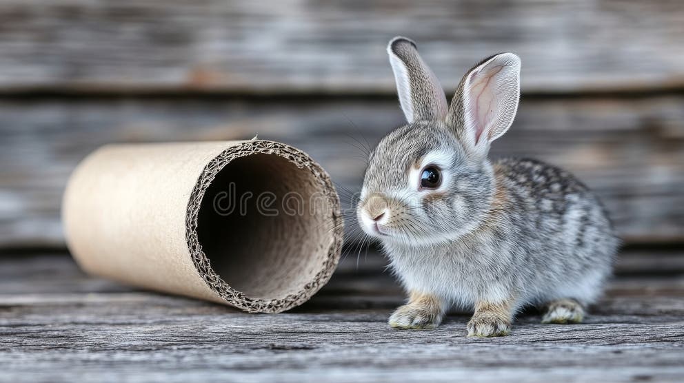 A Tiny, Light Brown Rabbit Peeking from a Cardboard Tube Stock Photo ...