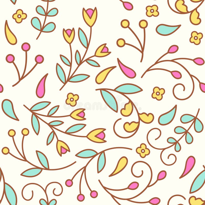 Tiny Line Flowers. Seamless Pattern with Colorful Floral Elements ...