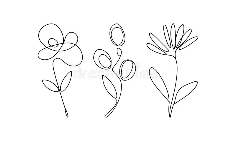 Tiny Line Flowers Set. a Delicate Group of Three Small Flowers with ...