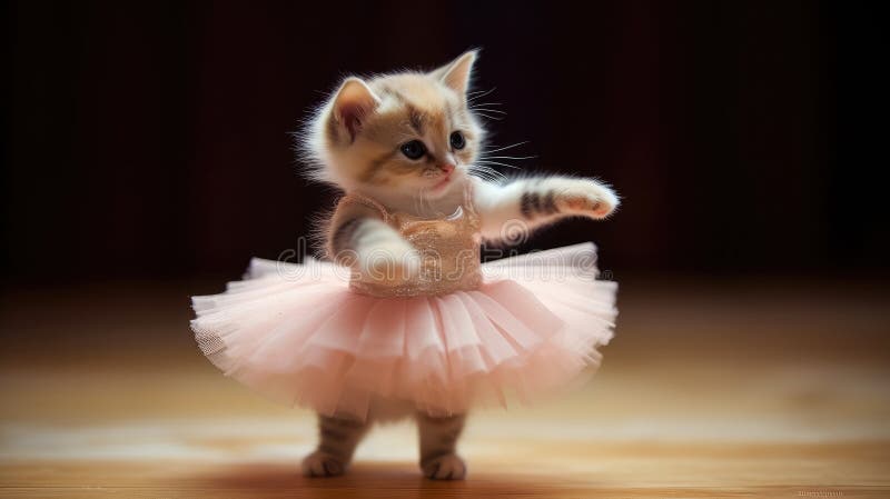 Tiny Little Baby Cat in a Dress Dancer , Cute Cat Ballet Dancing. Stock ...
