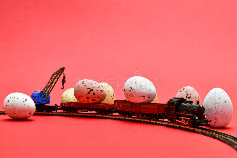 A Tiny Little Easter Train with Huge Eggs Stock Photo - Image of ...