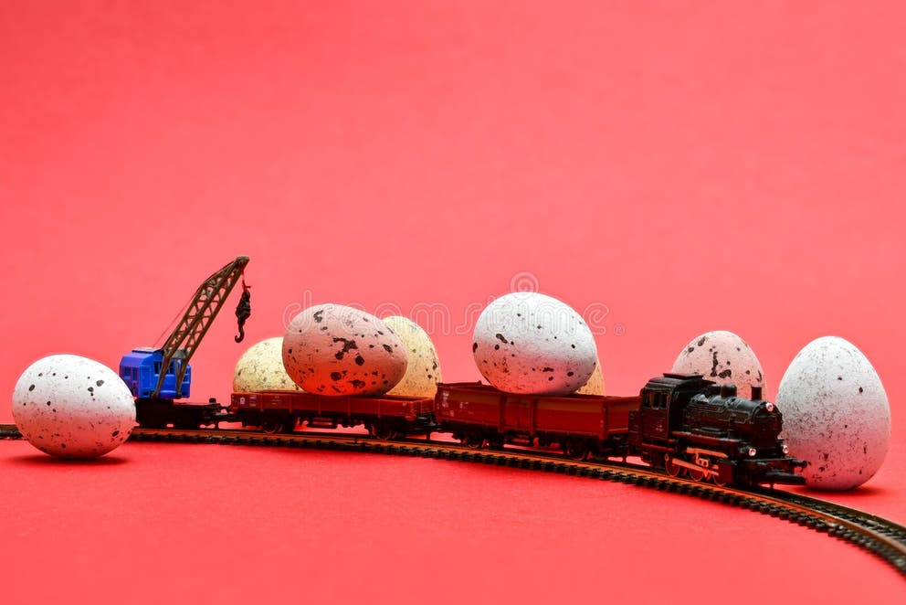 A Tiny Little Easter Train with Huge Eggs Stock Photo - Image of ...