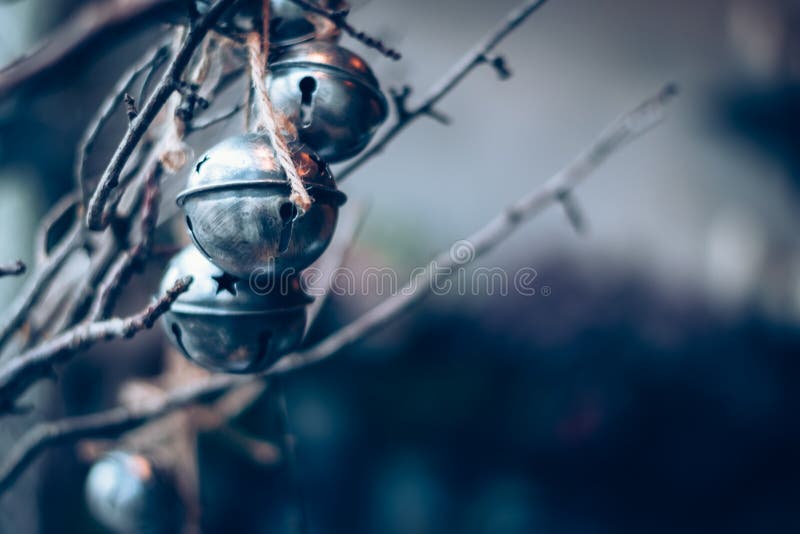 Silver Jingle Bells Decoration Background Stock Image - Image of bell ...
