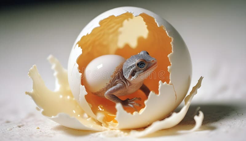 Tiny Lizard Hatching from Egg. Newborn Reptile Emerging from Shell ...