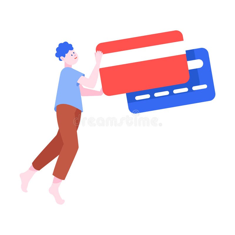 Tiny Man Character Holding Huge Plastic Credit Card Vector Illustration ...