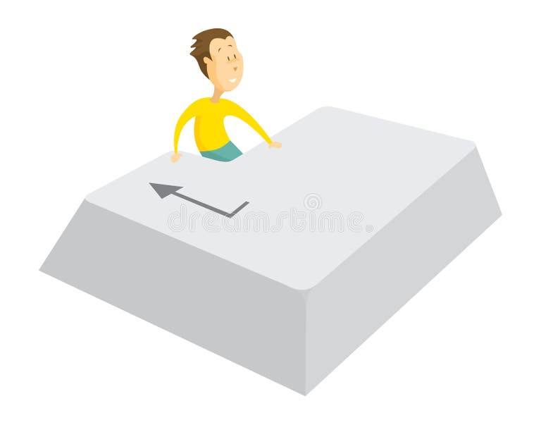 Tiny Man Pressing Huge Return or Enter Computer Key Stock Vector ...