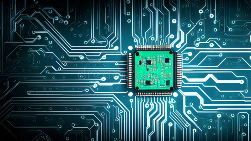 The Tiny Microchip is Meticulously Placed on the Vibrant Green Circuit ...