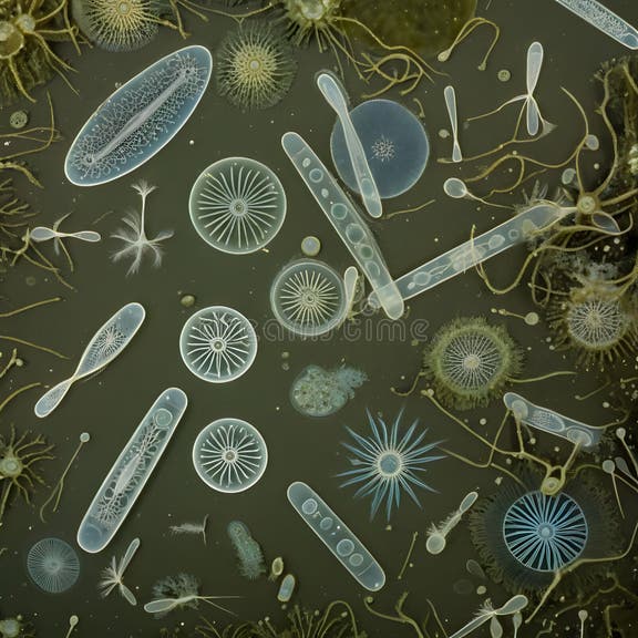 Tiny Microorganisms As Plant Plankton, AI-generatet Stock Illustration ...