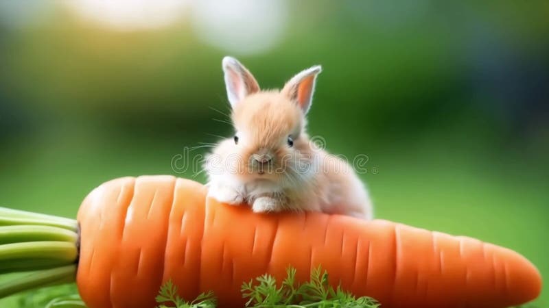 Tiny Miniature Bunny Lying on a Carrot Stock Footage - Video of animals ...