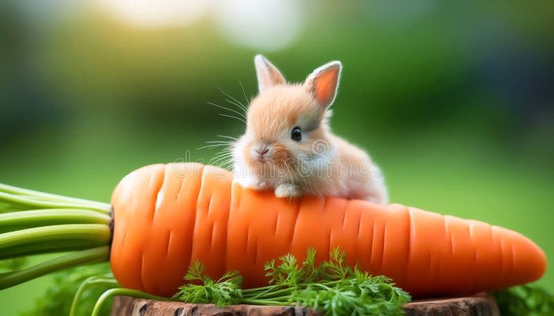 Tiny Miniature Bunny Lying on a Carrot Stock Illustration ...