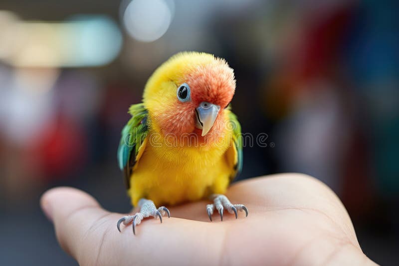 Tiny Miniature Colored Parrot on Hand Stock Image - Image of tiny ...