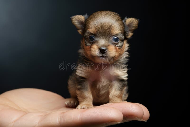 Tiny Miniature Dog, Puppy in Hand Stock Photo - Image of cute, clean ...