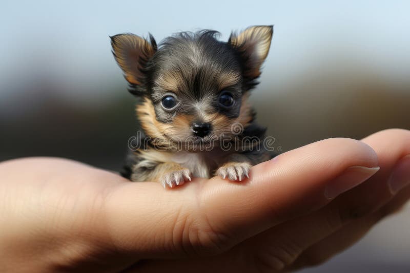 Tiny Miniature Dog, Puppy in Hand Stock Photo - Image of security ...
