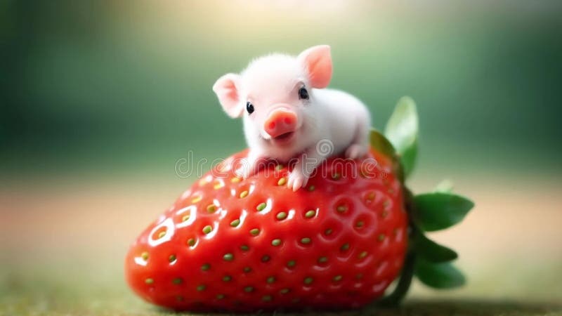 Tiny Miniature Pig on a Strawberry Stock Video - Video of sweet ...