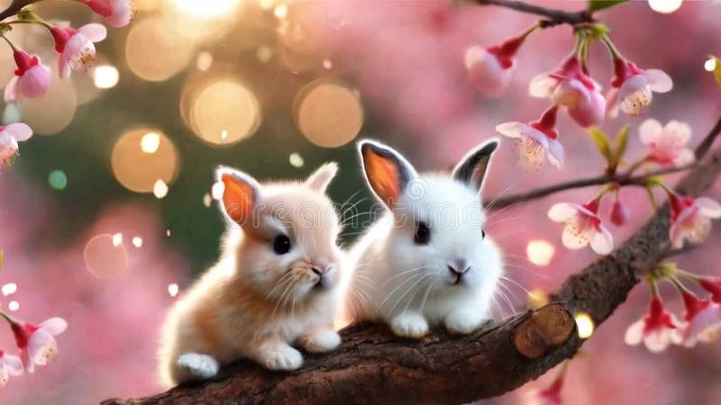 Tiny Miniature Rabbits in Spring Landscape Stock Video - Video of small ...